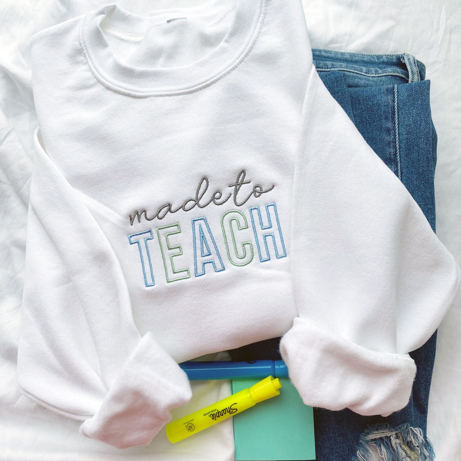 Made to Teach Embroidered Gemma Crewneck Sweatshirt | Cute Teacher ...