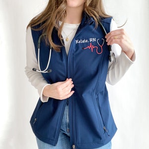 Ladies Stethoscope Soft Shell Nurse Vest | Embroidered Nurse Vest ...