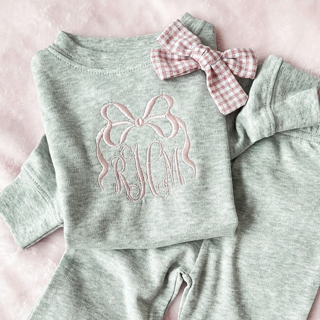 Embroidered Bow Monogram Leighton Baby Flare Set | 2-piece Set for ...