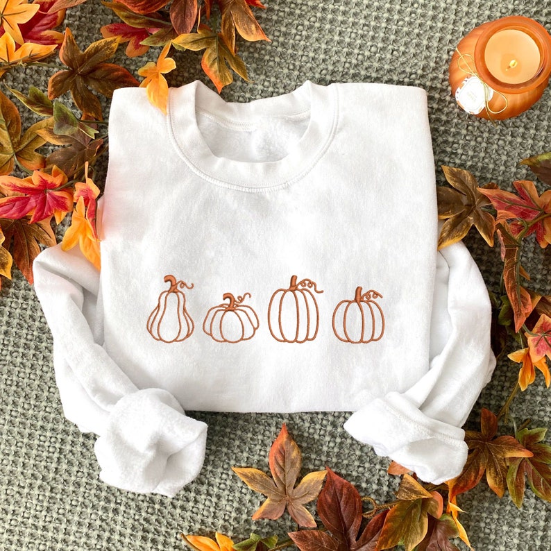 Autumnal Pumpkins Embroidered Crewneck Sweatshirt | Cozy Fall ...