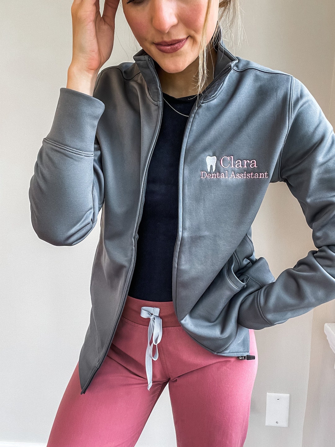 Personalized Mini Tooth Polyester Jacket | Ladies Dental Polyester Full ...