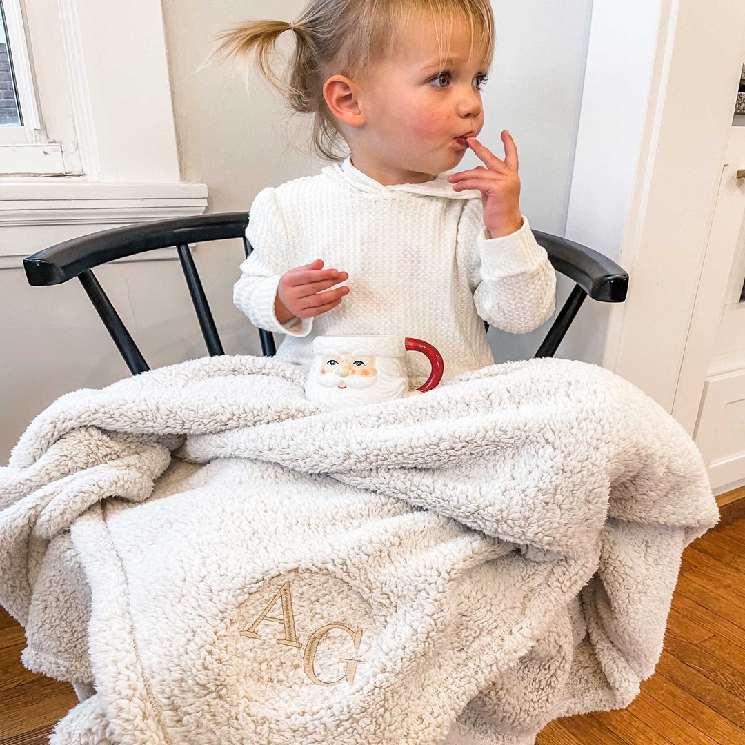 Monogram or Single Initial Sherpa Throw | Personalized Embroidered ...