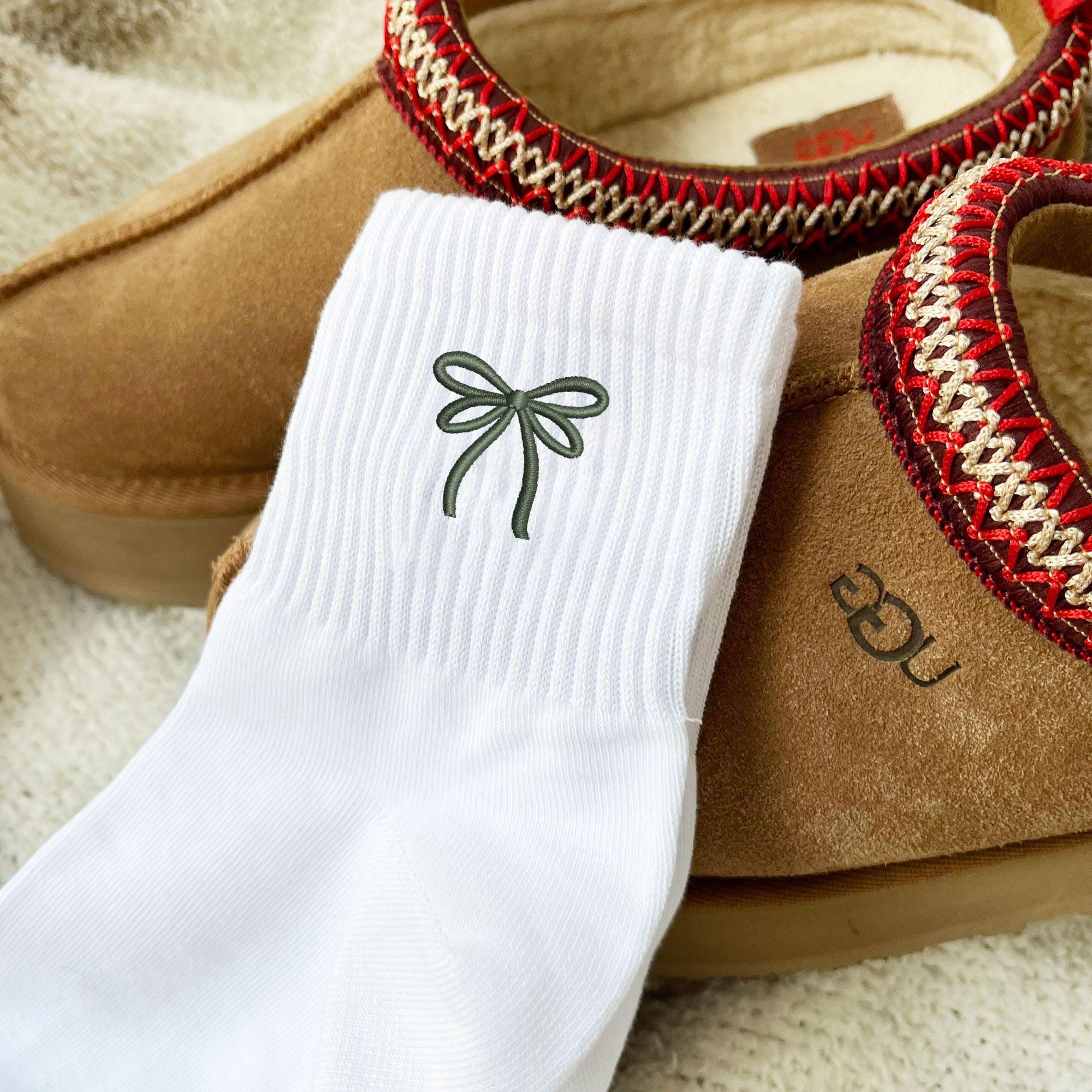 Coquette Double Loop Bow Embroidered Crew Socks | Gift for Her ...