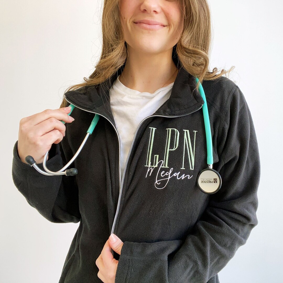 Personalized Nurse Lightweight Fleece Full Zip With Elegant Credentials ...