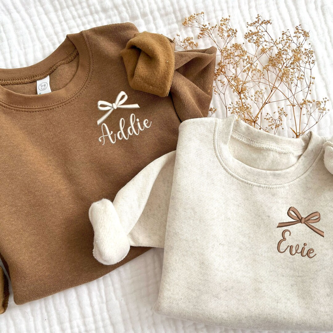 Personalized Toddler Bow Crewneck Sweatshirt | Embroidered Toddler Name ...