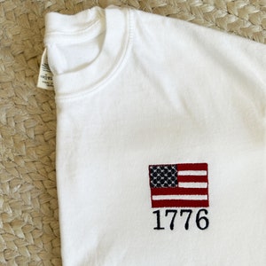1776 American Flag Embroidered T-shirt | Personalized Comfort Colors T ...