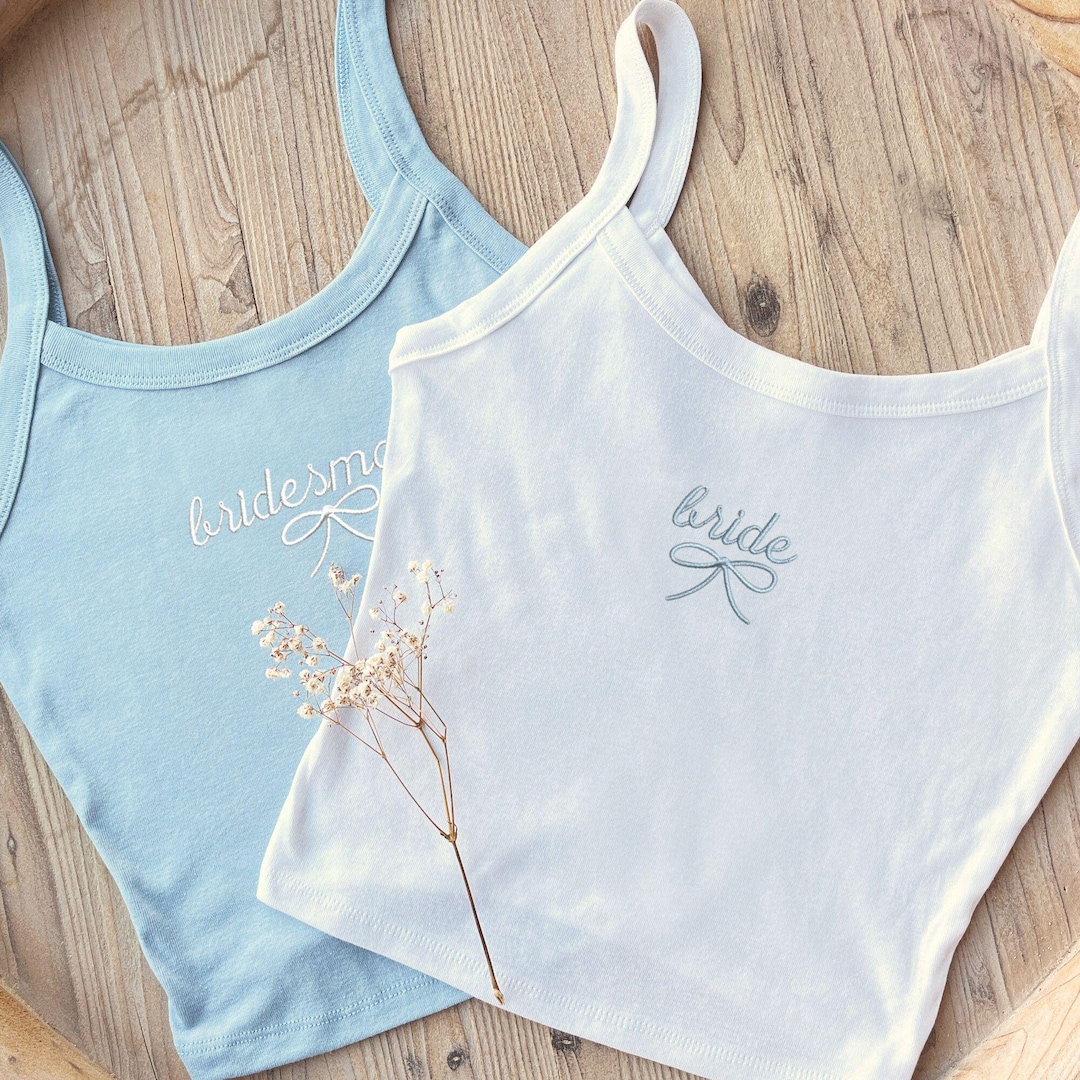 Embroidered Dainty Bow Bride Cropped Tank Top | Bridesmaid Tank Top ...