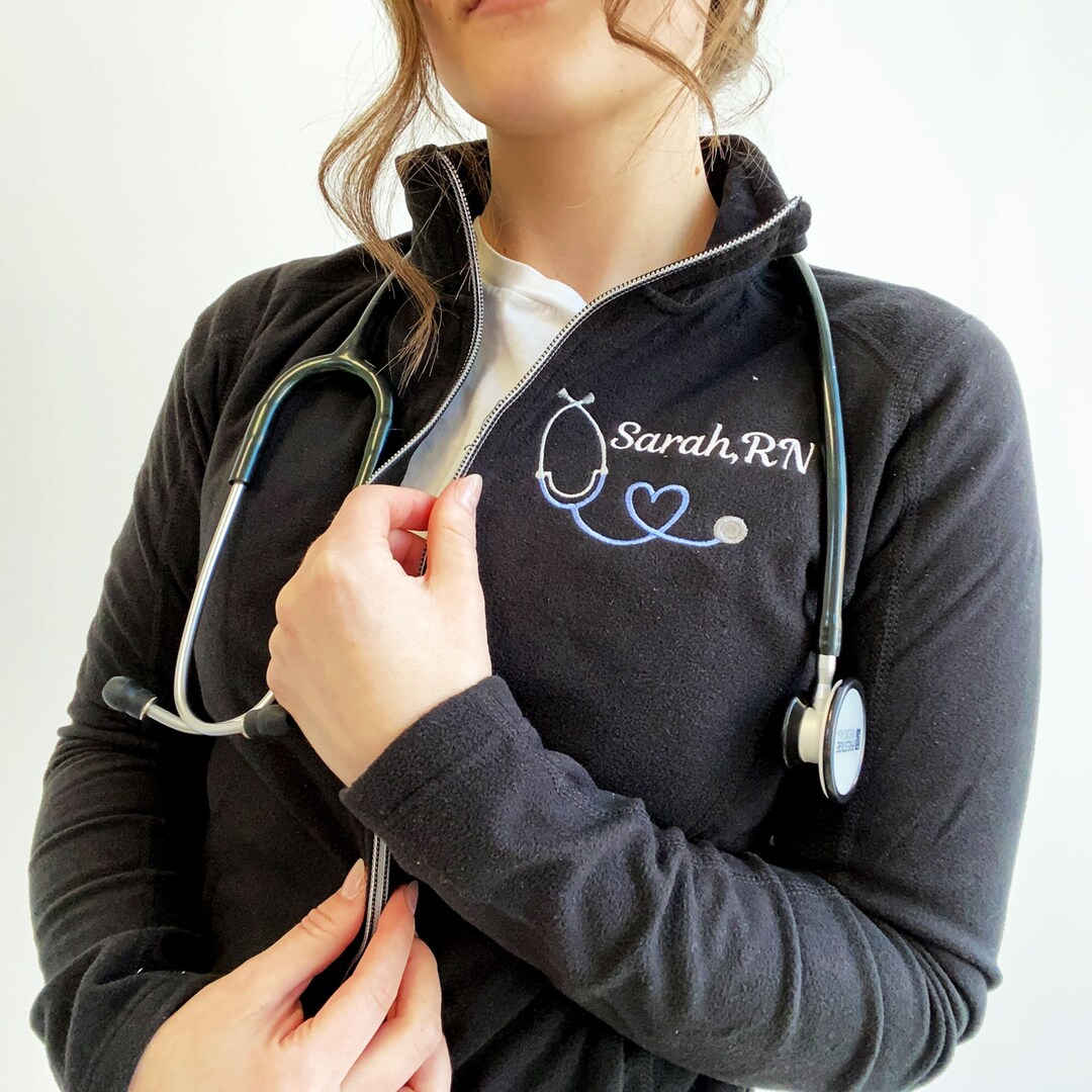 Custom Mini Heart Stethoscope Nurse Fleece Full Zip | Personalized ...