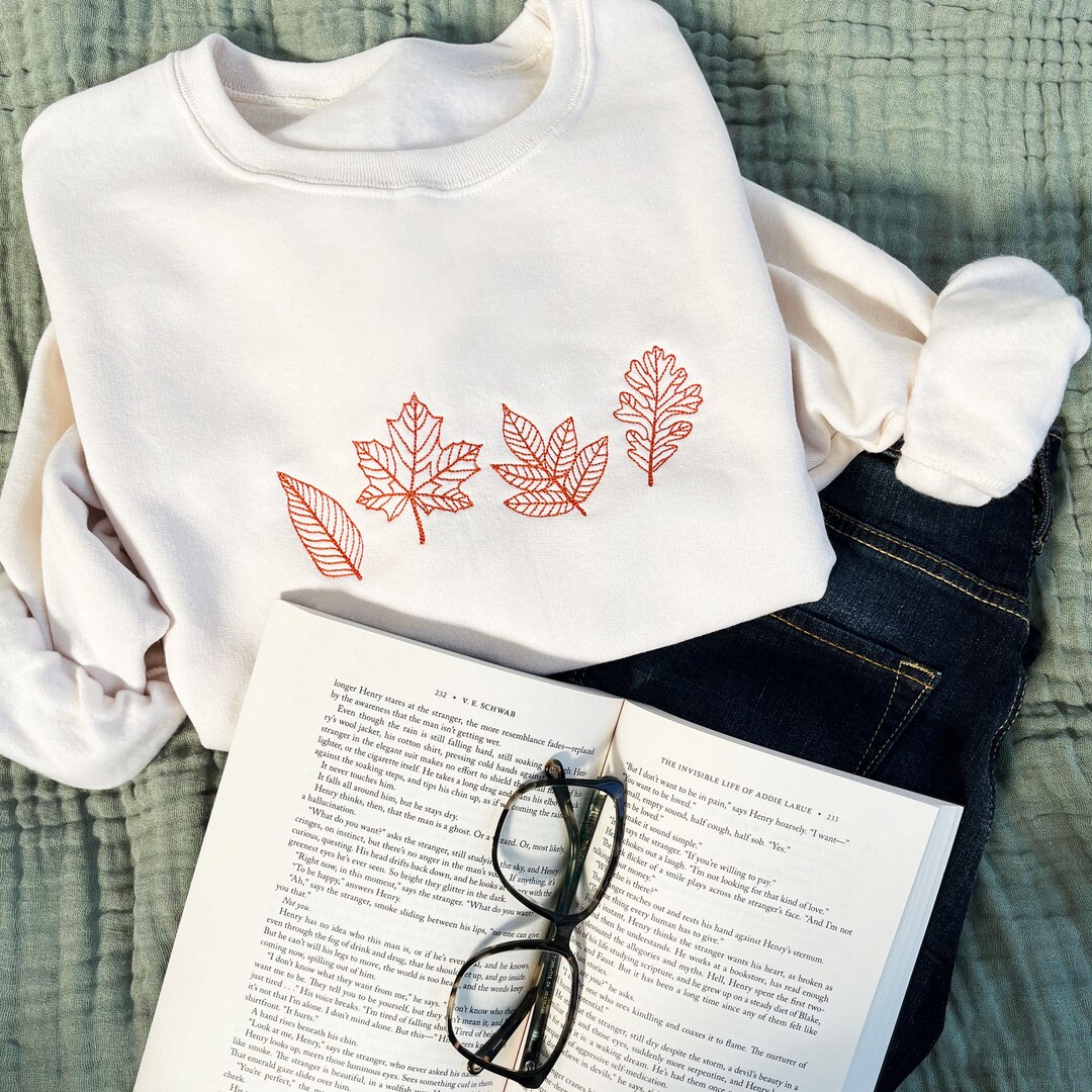 Stitched Fall Leaves Embroidered Gemma Crewneck Sweatshirt | Autumn ...