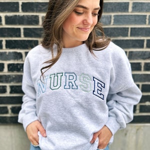 Embroidered Blue-green NURSE Athletic Gemma Sweatshirt | Nurse Pullover ...