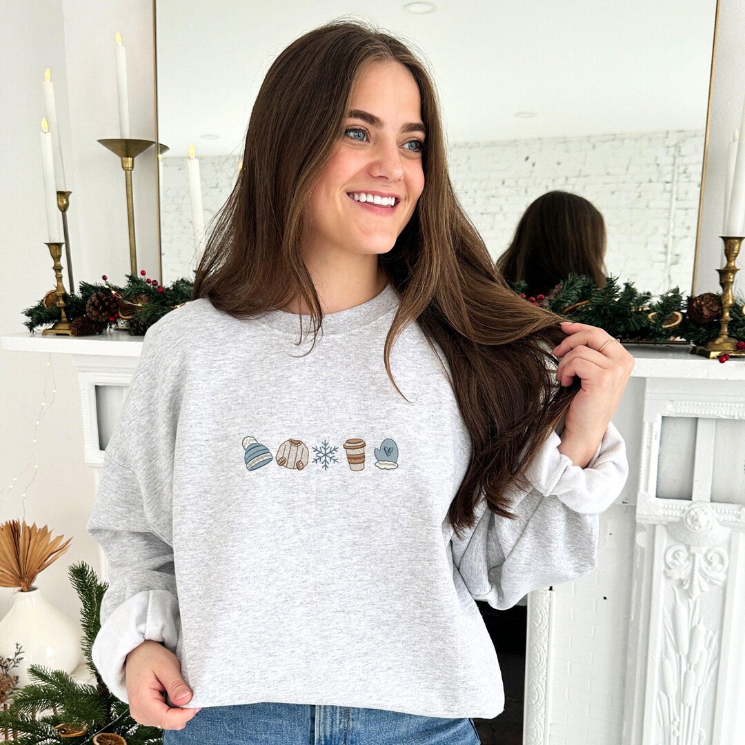 Embroidered Winter Icons Crewneck Sweatshirt | Cozy Winter Crew | Gift ...