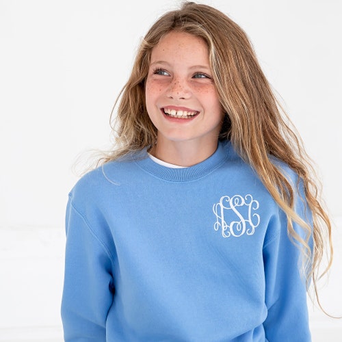 Monogrammed Kids Crew Neck Sweatshirt Personalized Monogram - Etsy