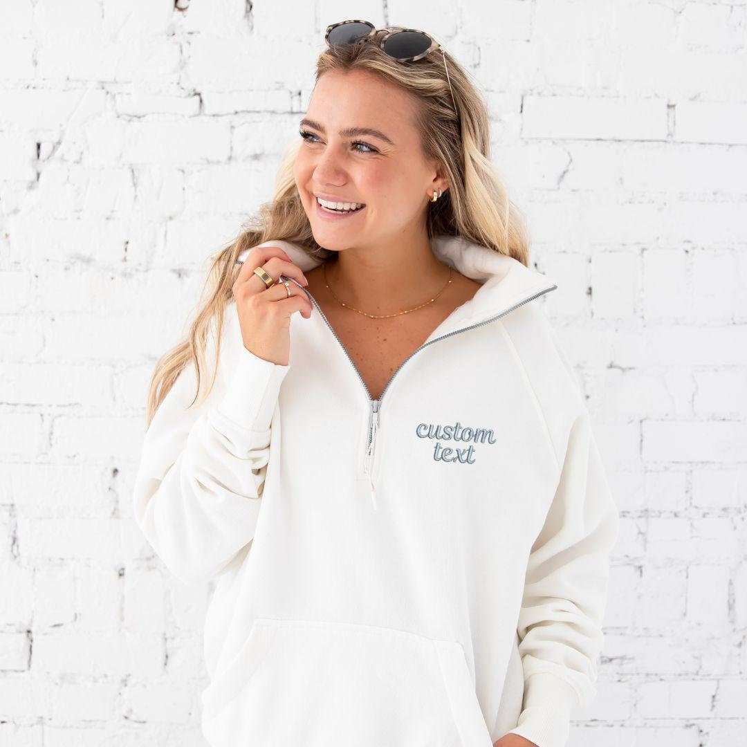 Custom Embroidered Ladies Boxy Quarter Zip Pullover | Personalized ...