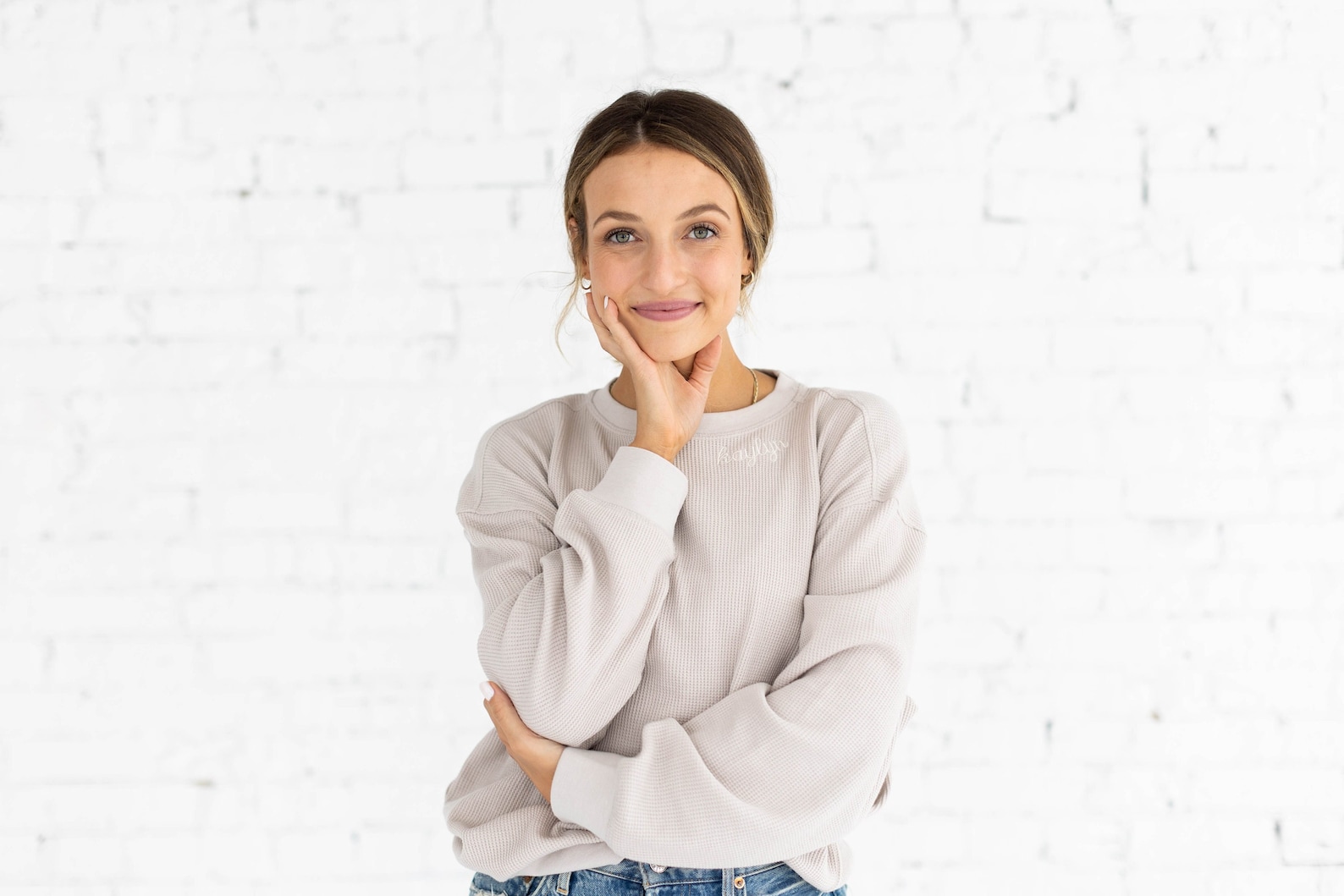 Waffle Knit Neckline Crewneck | Personalized Neckline Embroidery ...