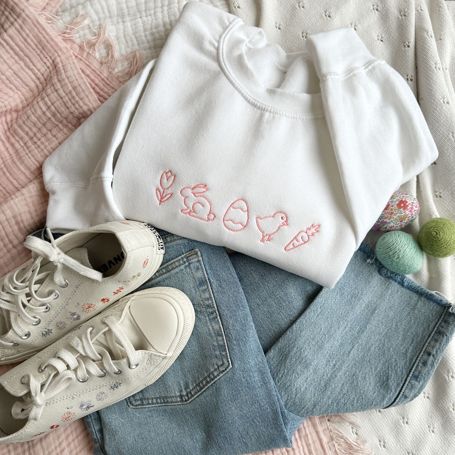Embroidered Easter Icons Sweatshirt | Cute Spring Crewneck - Etsy