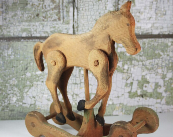 Vintage Hand Carved Wooden Rocking Horse Primitive - Etsy