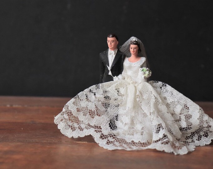 Vintage Bisque Wedding Cake Topper, Bride and Groom, Hand Painted Cake ...