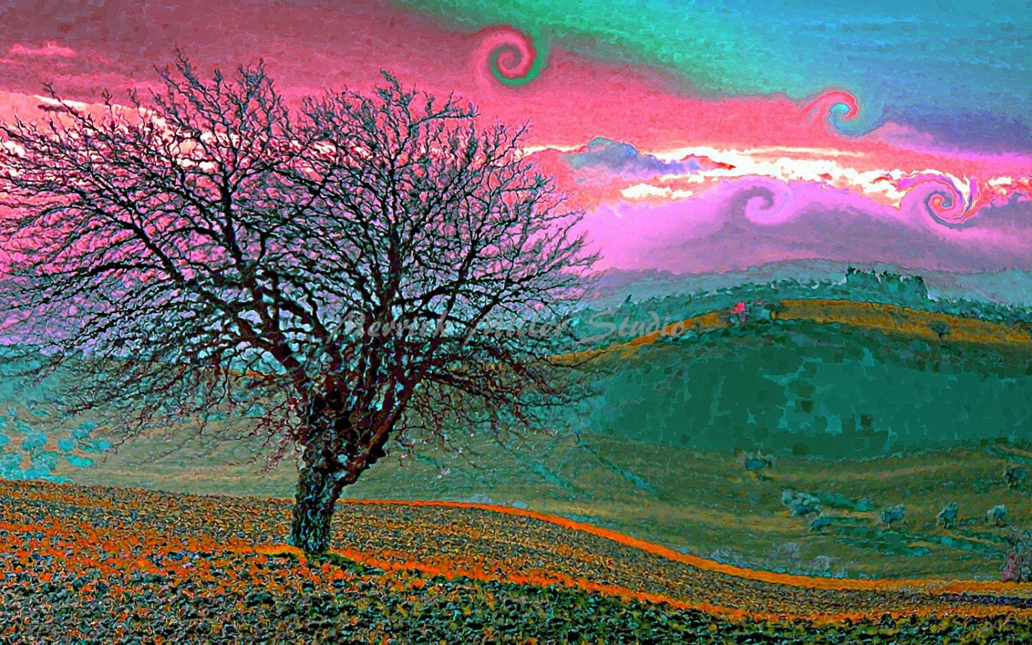 The Hopeful Tree 11x16 Print Whimsical Beautiful Rich Pink Green Blue ...