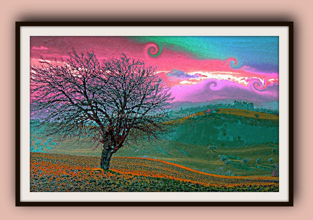 The Hopeful Tree 11x16 Print Whimsical Beautiful Rich Pink Green Blue ...