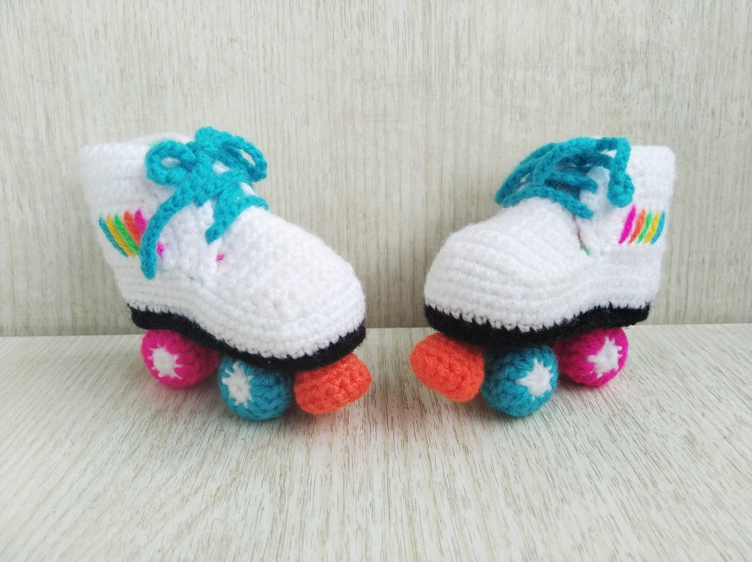 Crochet Baby Roller Skates Booties With Stoppers and Multicolor Wheels ...