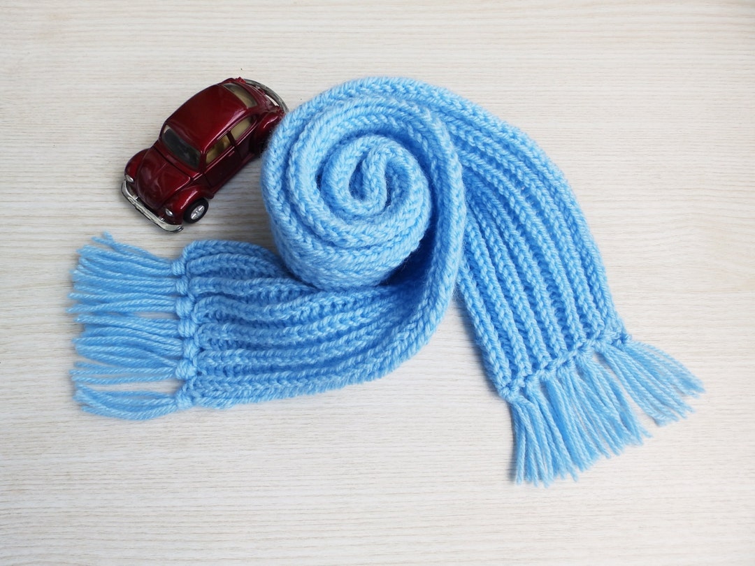 Blue Hand Knitted Soft Children Scarf With Fringes, Handmade Children ...