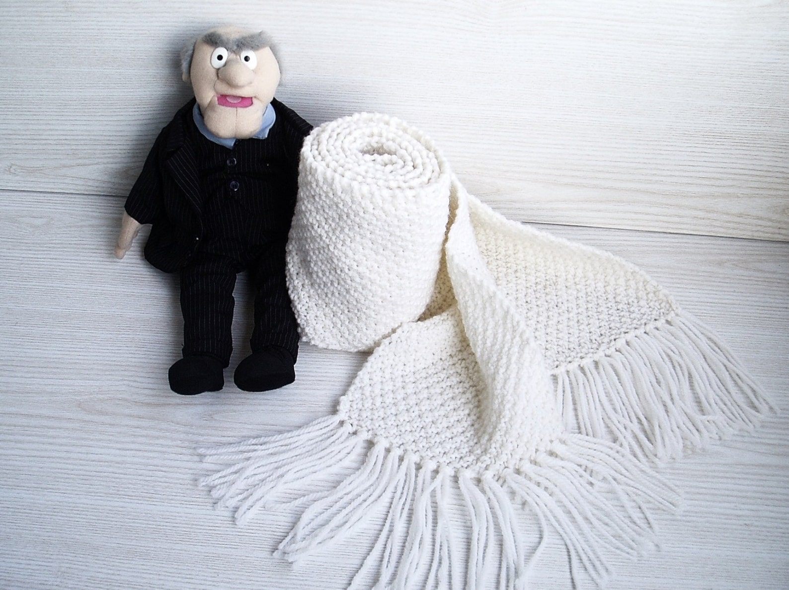 Extra Long Hand Knit Chunky White Scarf, Handcrafted Autumn Winter ...