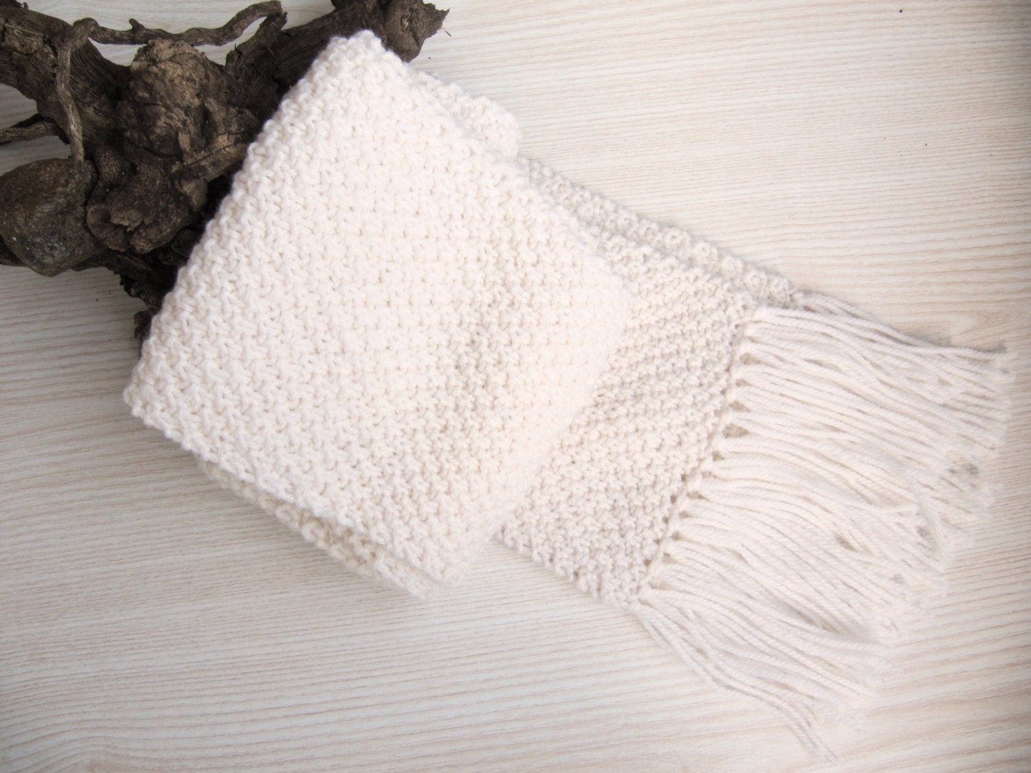 Extra Long Hand Knit Chunky White Scarf, Handcrafted Autumn Winter ...