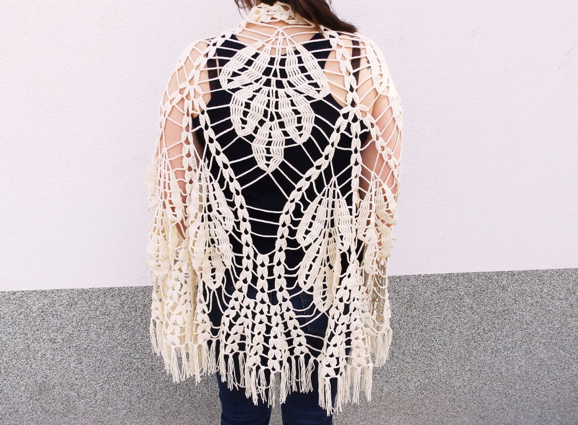 Large Triangle Ivory Lace Crochet Summer Scarf, Lace Wrap Shawl ...