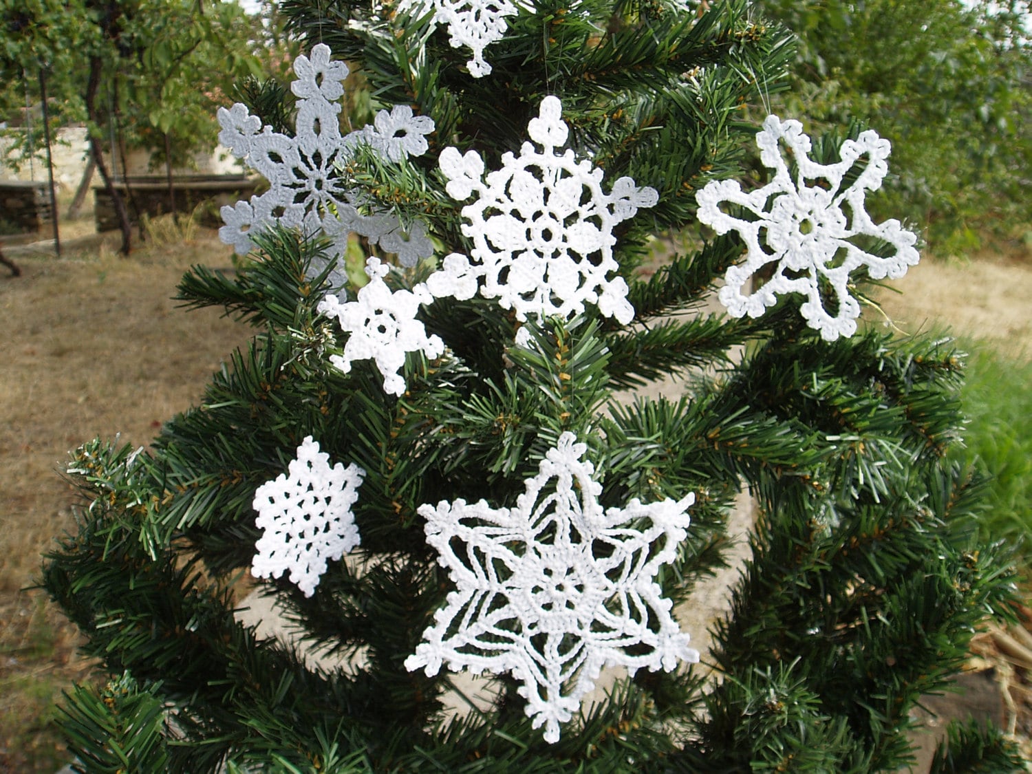 7 Lace Crochet White Christmas Snowflakes, Christmas Lace Crochet ...