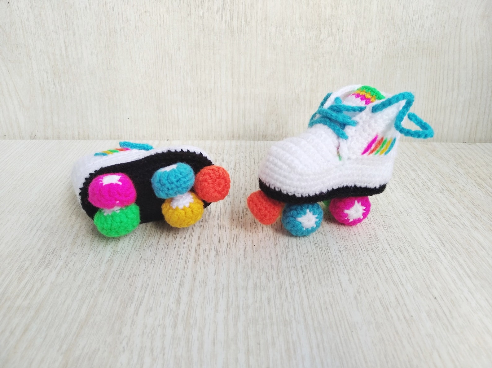 Crochet Baby Roller Skates Booties With Stoppers and Multicolor Wheels ...
