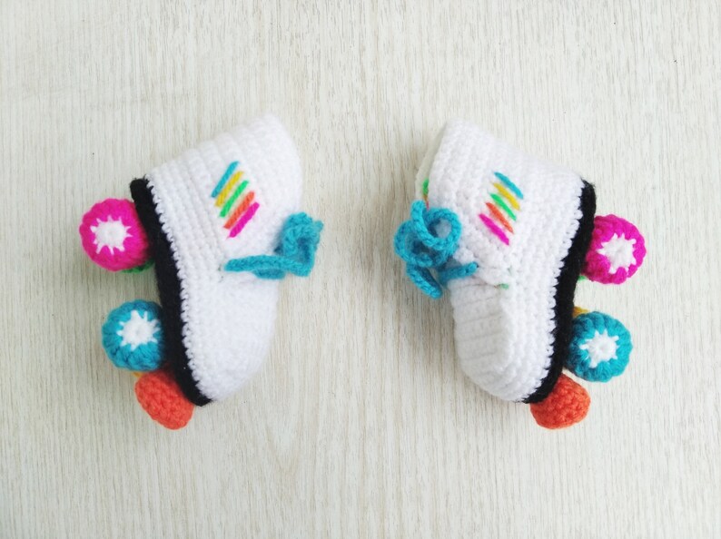 Crochet Baby Roller Skates Booties With Stoppers and Multicolor Wheels ...