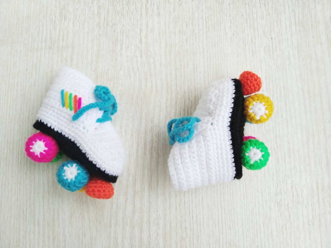 Crochet Baby Roller Skates Booties With Stoppers and Multicolor Wheels ...