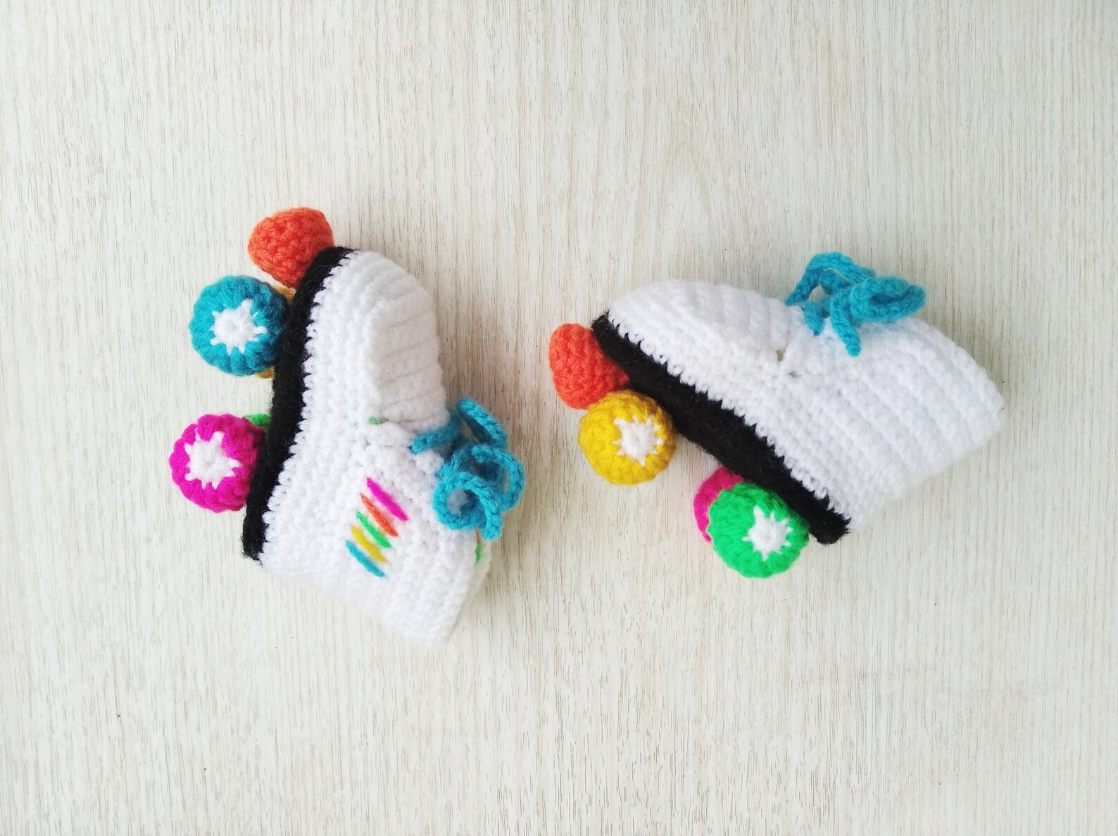 Crochet Baby Roller Skates Booties With Stoppers and Multicolor Wheels ...