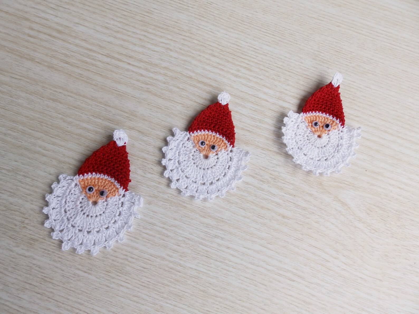Crochet Santa Claus Face Crochet Christmas Ornament Set of 3 - Etsy ...