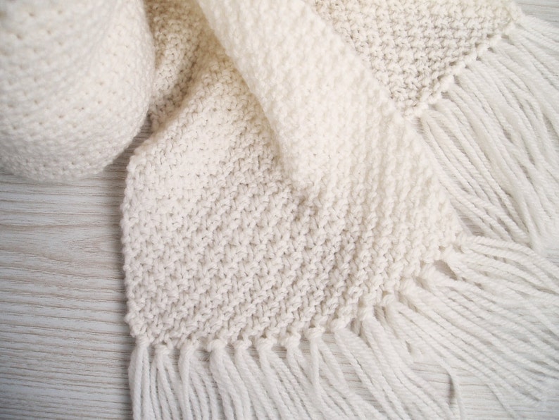 Extra Long Hand Knit Chunky White Scarf, Handcrafted Autumn Winter ...
