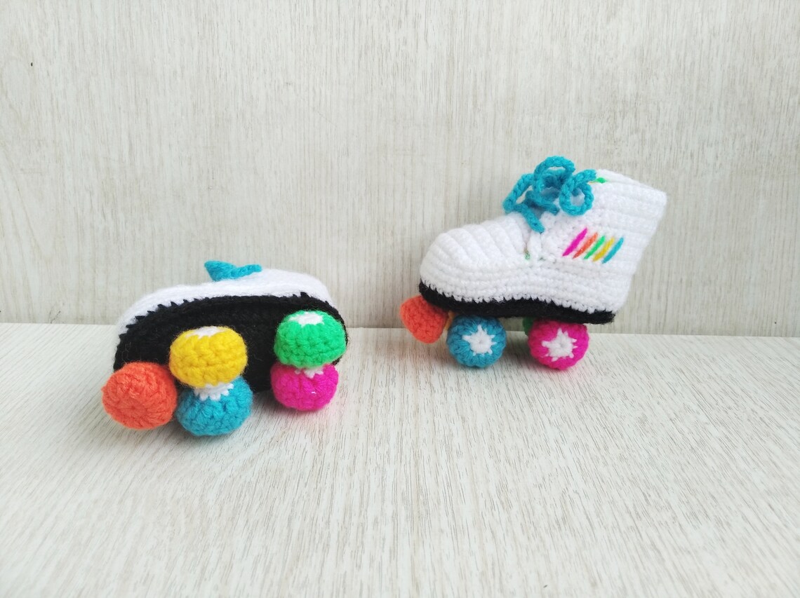 Crochet Baby Roller Skates Booties With Stoppers and Multicolor Wheels ...