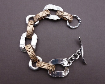 Mixed Metal Minimalist Chain Link Bracelet in Sterling Silver and Gold ...