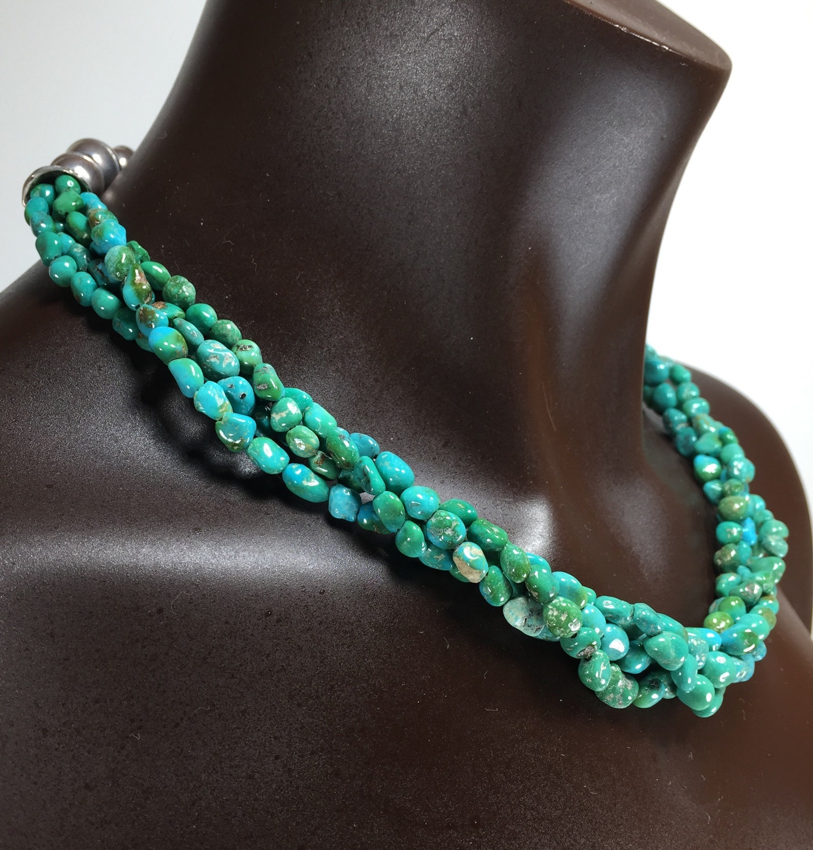 Nevada Green Emerald Valley Turquoise Necklace/ Four Strands/ - Etsy