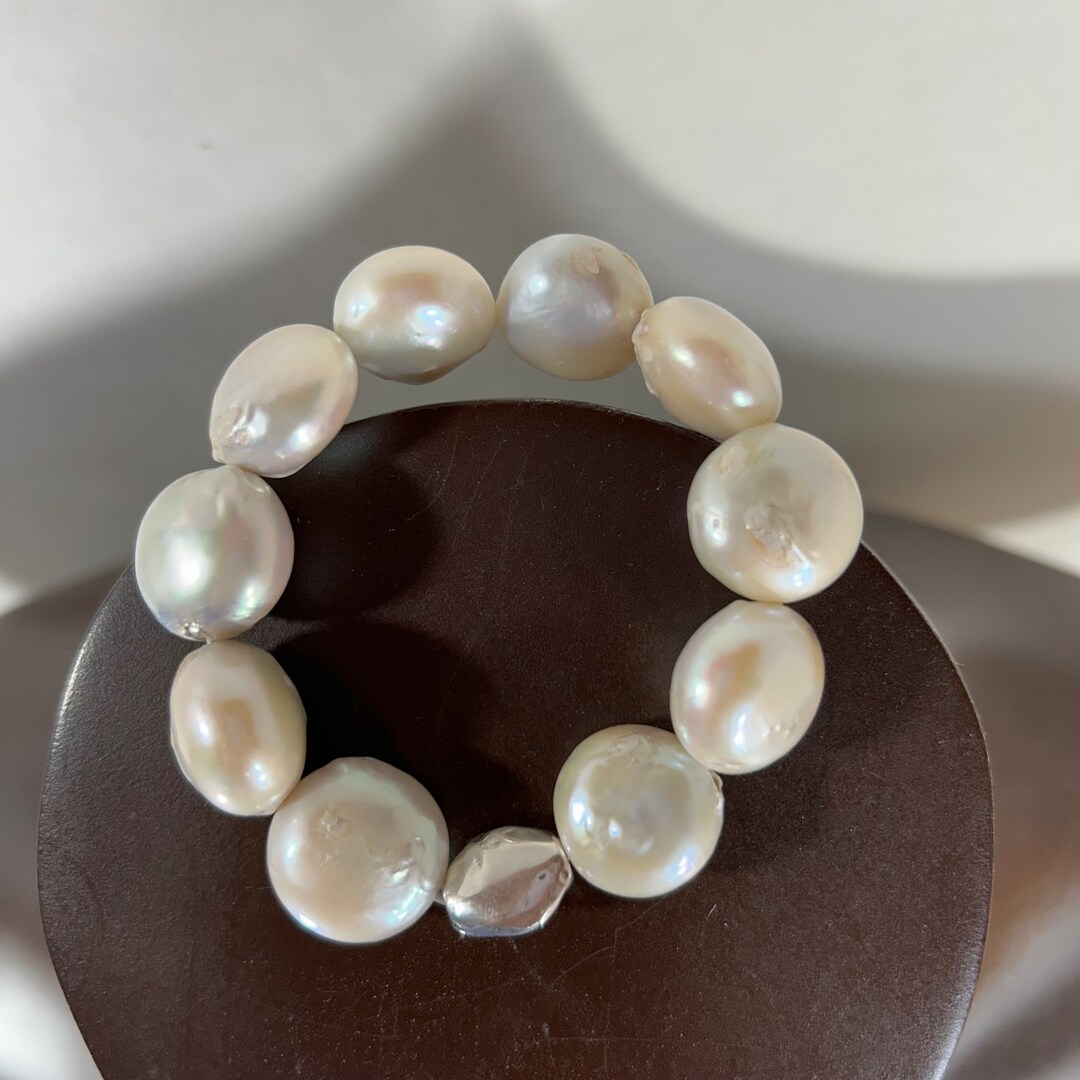 Fat White Pearl Bracelet8 Inches/stretch - Etsy