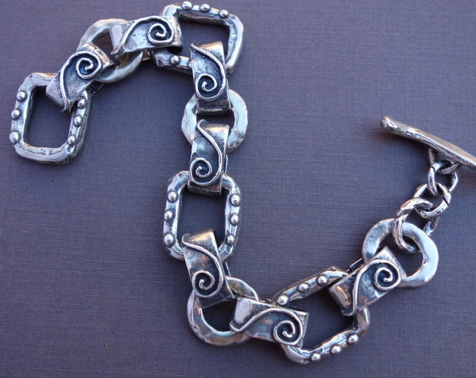 Rustic Artisan Link Sterling Bracelet/gift for Men/rings and Spirals ...