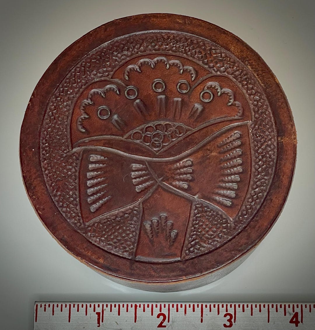Hand Tooled Round Leather Jewelry Box Artisan Handmade - Etsy