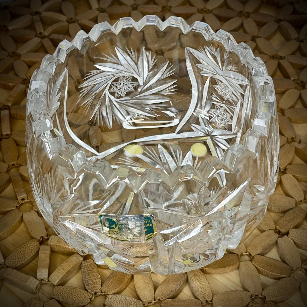 Vintage Lausitzer 24% Lead Crystal Hand Cut Bowl Pinwheel Sawtooth Edge ...