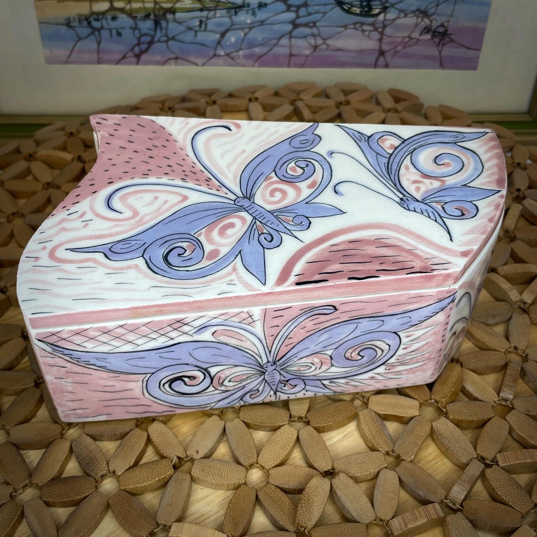 Eric & Chuy Boos Butterfly Trinket Box: Signed Porcelain, Art Nouveau ...