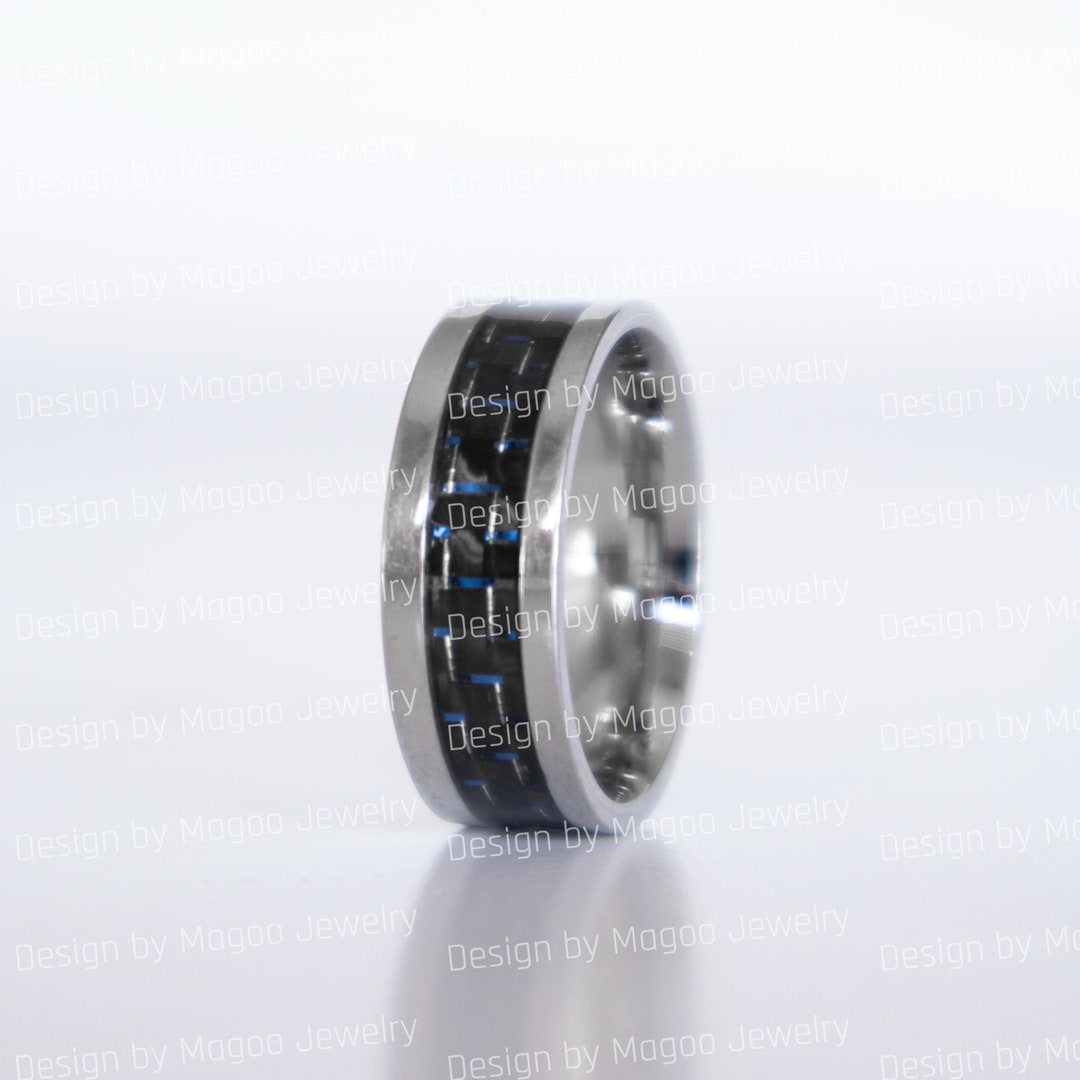 Mens Blue & Silver Stainless Steel Ring, Hologram Like Durable ...