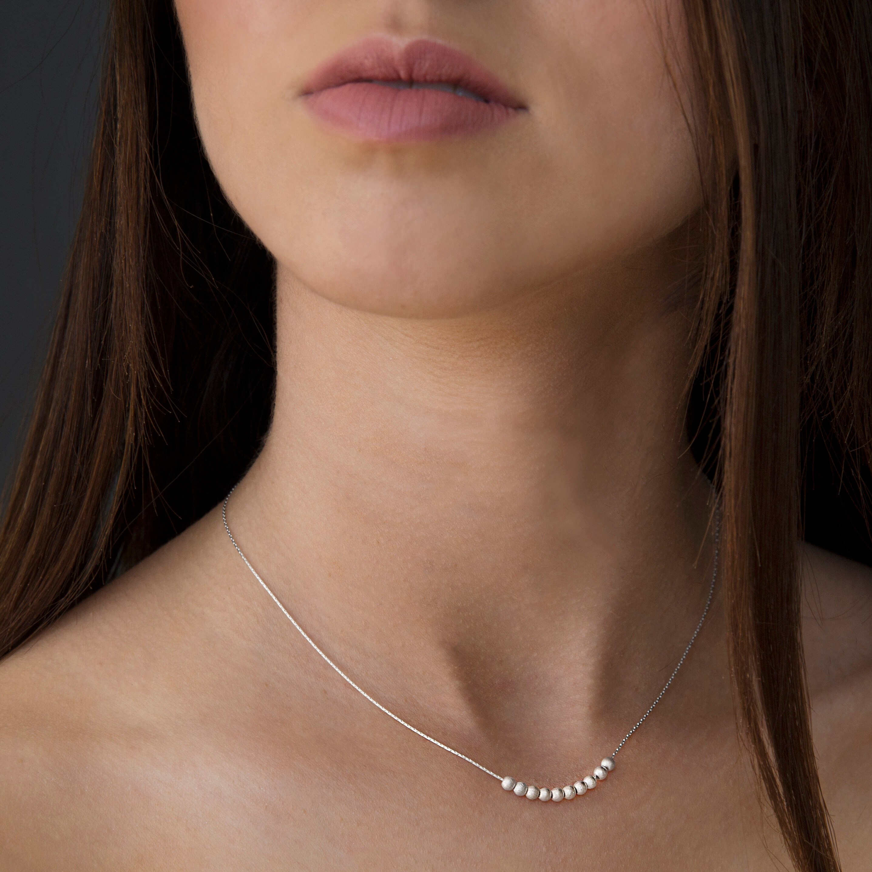 Silver Bead Necklace Simple Silver Necklace Minimal | Etsy