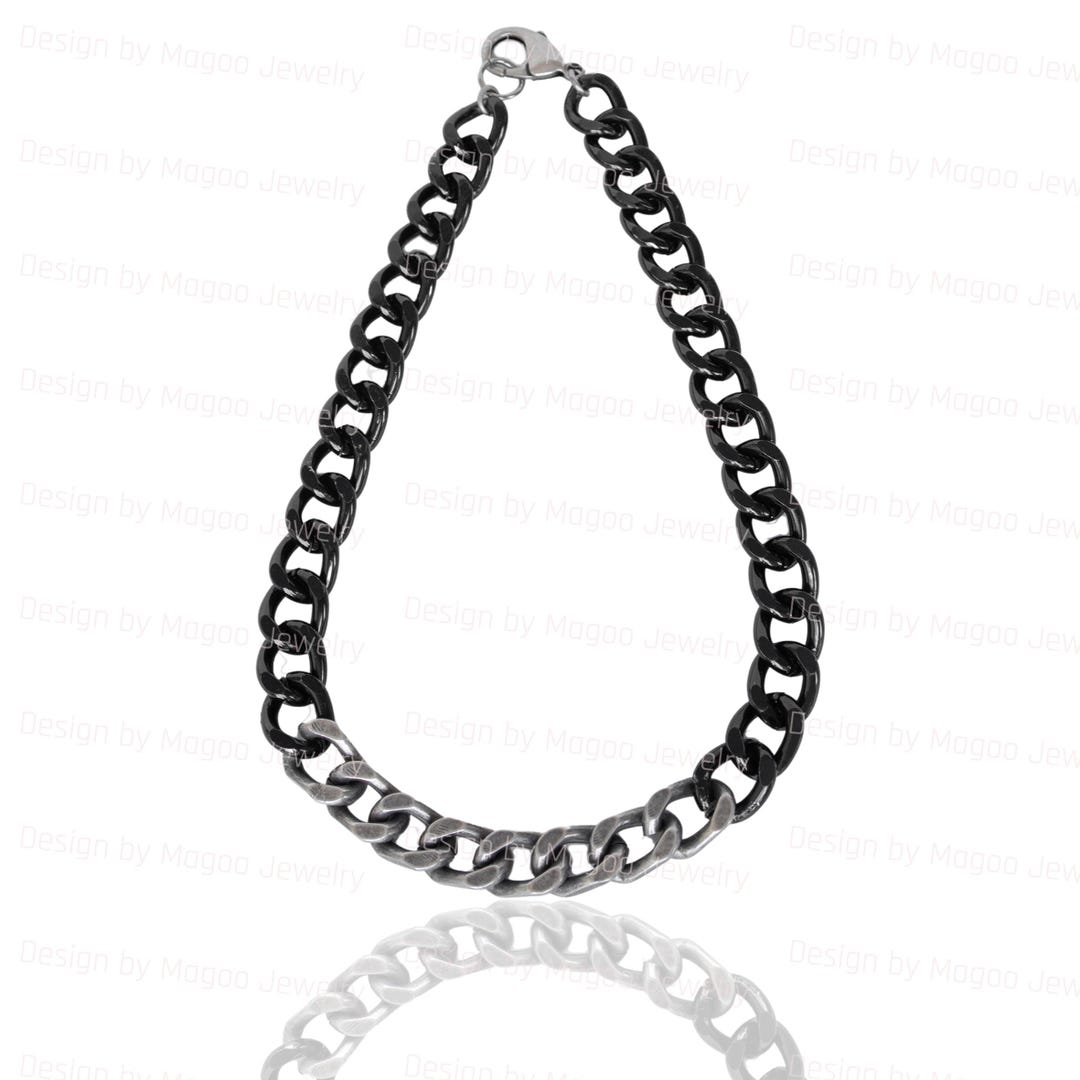 Bold Choker Necklace, Men Heavy Chain Necklace, Chunky Silver and Black ...