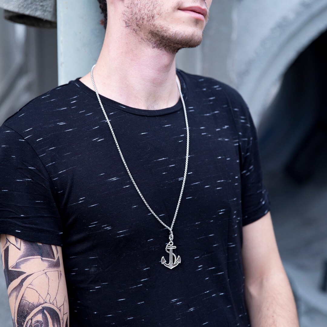 Men's Necklace - Men's Stainless Steel Necklace - Men's Anchor Necklace ...