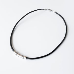 Men Boho Choker Necklace, Short Black Leather & Silver Plated Tube ...