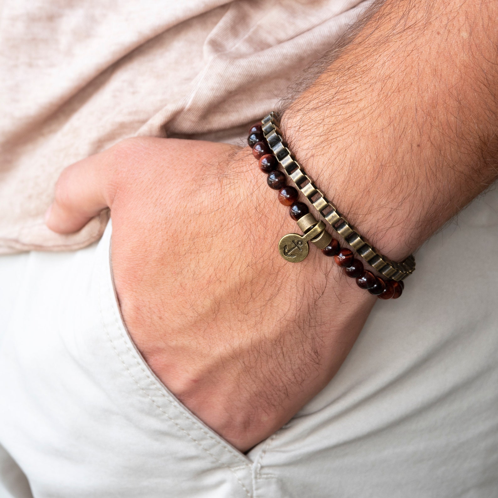 Men Beaded Bracelet, Men Stretch Bracelet, Men Anchor Bracelet, Men ...