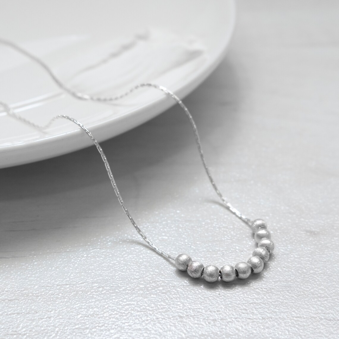 Silver Bead Necklace Simple Silver Necklace Minimal | Etsy